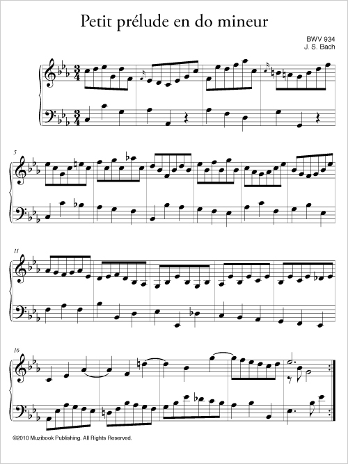 Petit prélude en do mineur BWV 934 - Piano - Johann Sebastian Bach ...