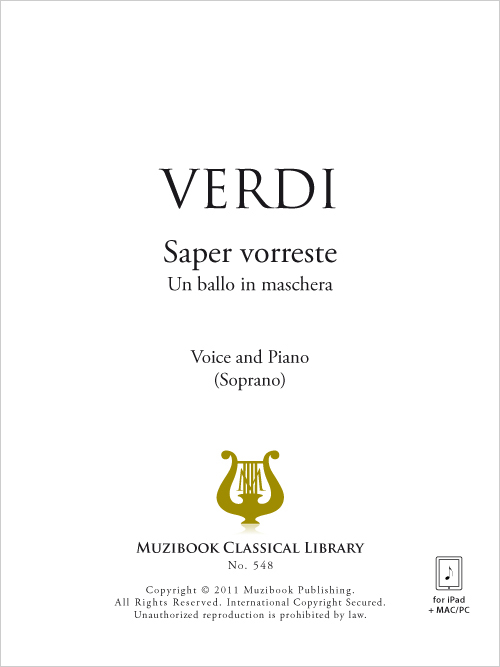 Saper vorreste - Piano et Chant, Voix Haute - Giuseppe Verdi (EAN13 : 3700681102167) | Muzibook ...