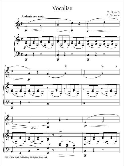 Vocalise op. 9 n° 3 - Piano et Chant, Voix Moyenne - Giuseppe Concone ...