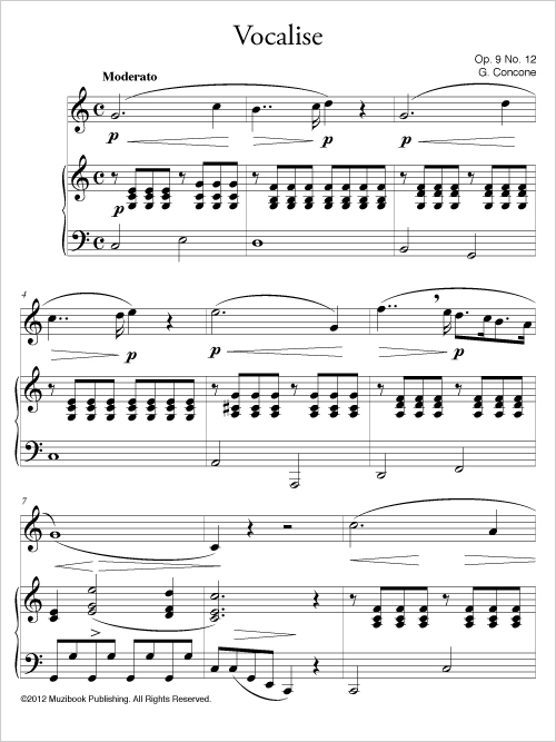 Vocalise op. 9 n° 12 - Piano et Chant, Voix Moyenne - Giuseppe Concone ...