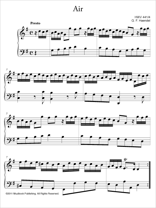 Air en sol majeur HWV 441/4 - Piano - Georg Friedrich Haendel (EAN13 ...